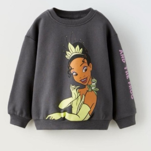 Zara | Shirts & Tops | Zara Disney Princess Tiana Gray Sweatshirt ...